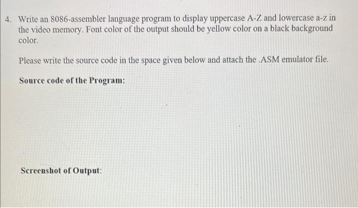 Solved 4 Write An 8086 Assembler Language Program To 