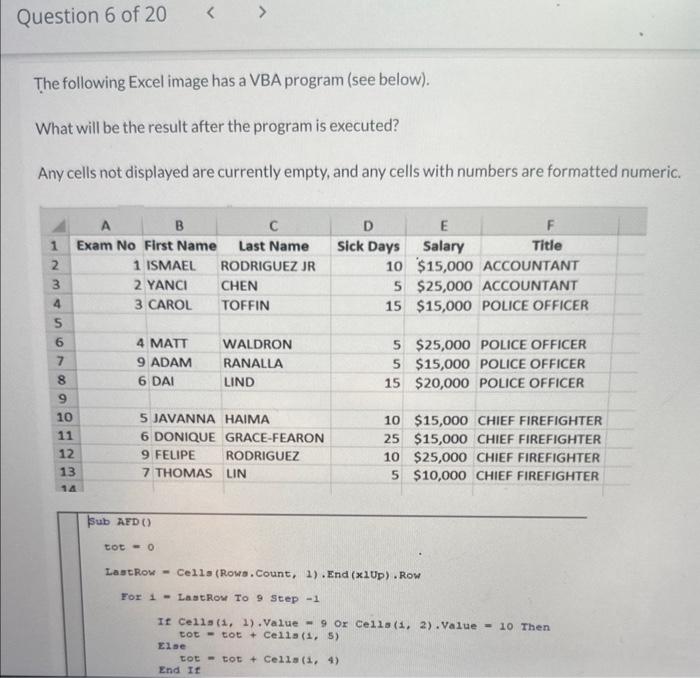 Solved The following Excel image has a VBA program (see | Chegg.com