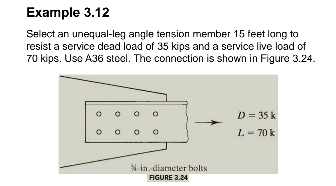 Solved Example 3.12Select an unequal-leg angle tension | Chegg.com