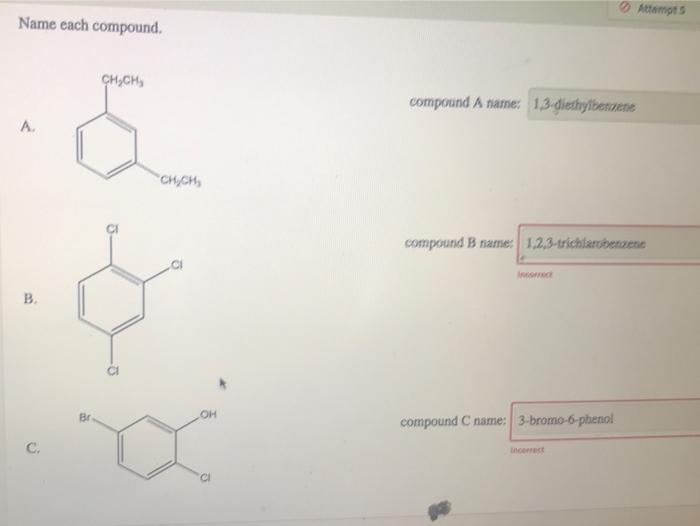 Solved Attempts Name each compound CH.CH compound A name: | Chegg.com