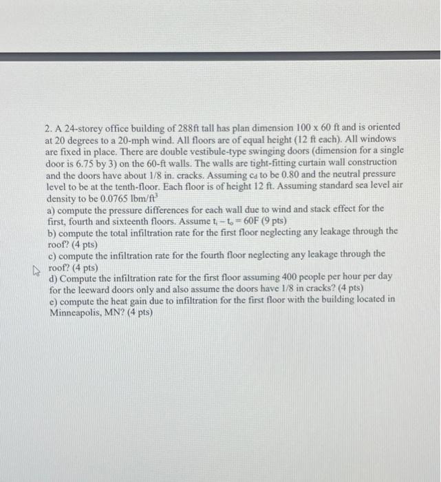 Solved 2. A 24-storey office building of 288ft tall has plan | Chegg.com
