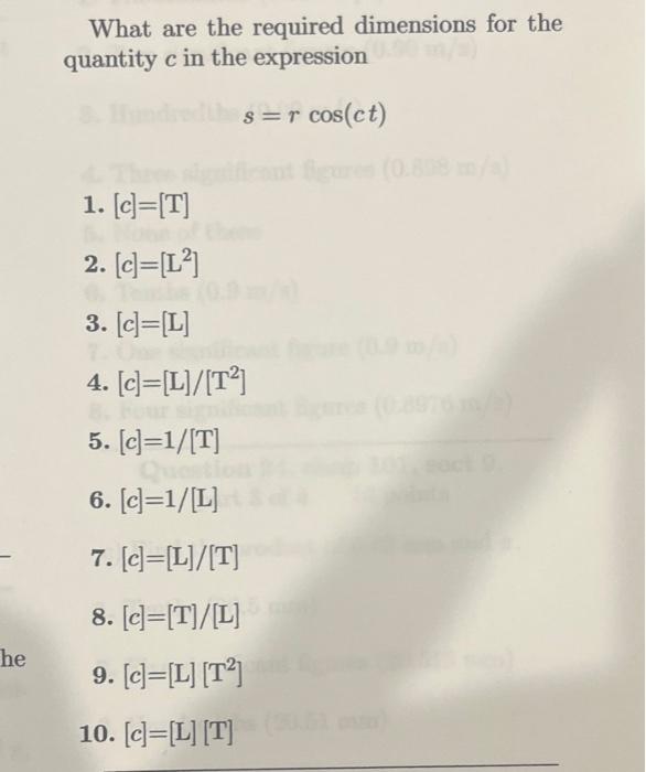 Solved What are the required dimensions for the quantity c | Chegg.com