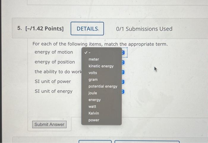Solved /1.42 Points] 0/1 Submissions Used For each of the | Chegg.com