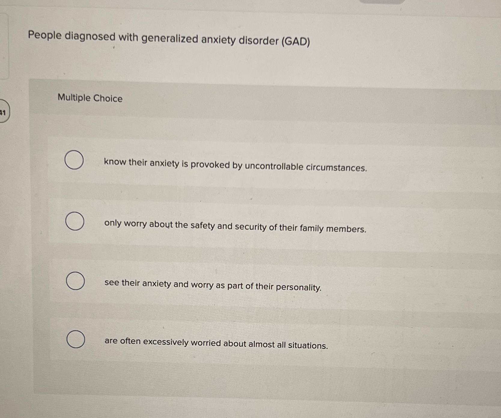 Solved People diagnosed with generalized anxiety disorder | Chegg.com