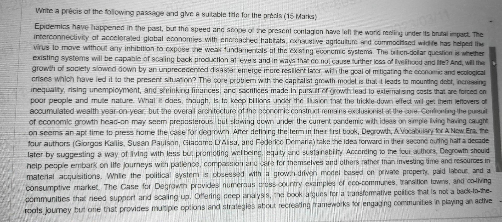 Write a précis of the following passage and give a | Chegg.com