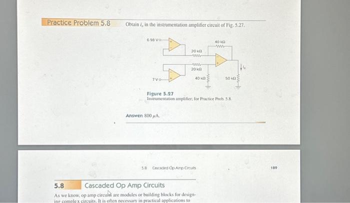 Solved Practice Problem 5.8 Obtain i, in the instrumentation | Chegg.com