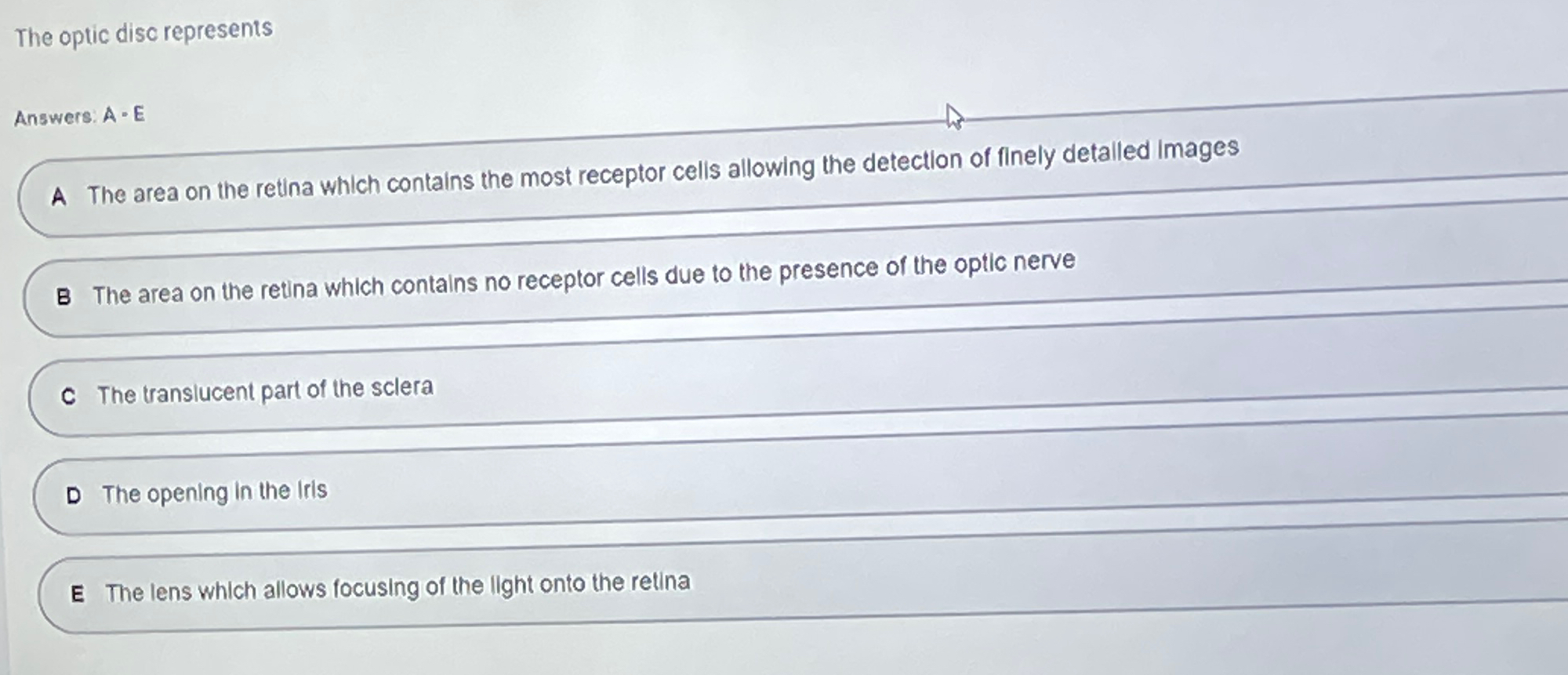 Solved The optic disc representsAnswers: A=EA The area on | Chegg.com