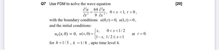 Solved [20] ] Q7 Use FDM to solve the wave equation ou 64 au | Chegg.com