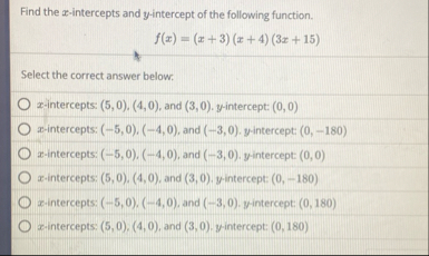 Solved Find the x-intercepts and y-intercept of the | Chegg.com
