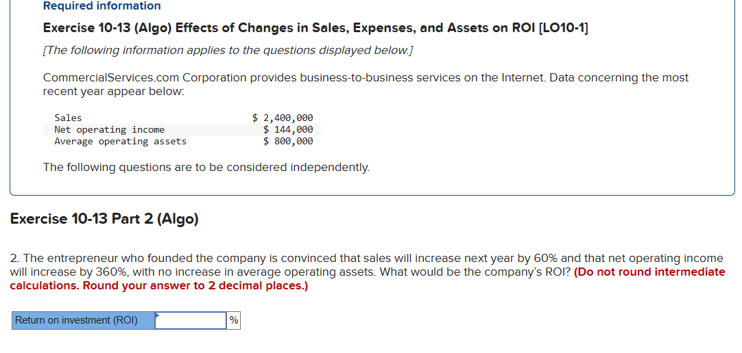 Solved Required informationExercise 10-13 (Algo) ﻿Effects of | Chegg.com