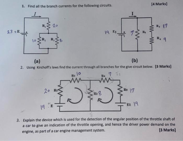 Solved 1. Find all the branch currents for the following | Chegg.com