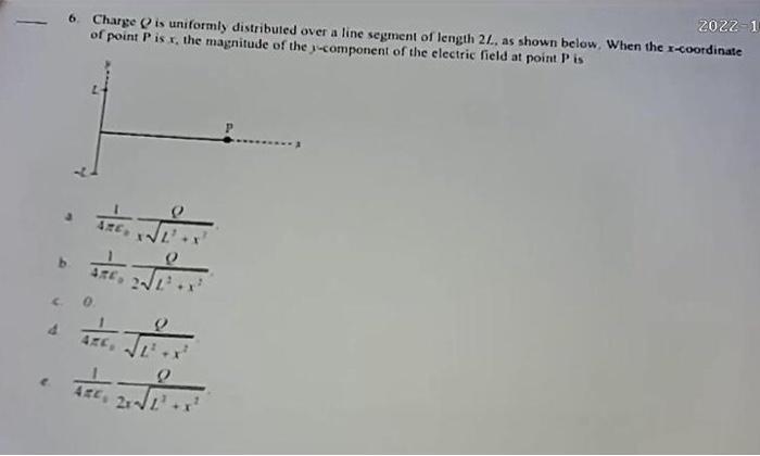 Solved 6. Charge Q is uniformly distributed over a line | Chegg.com