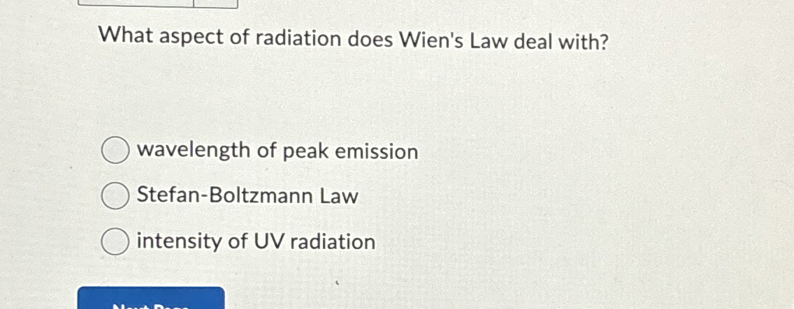 Solved What aspect of radiation does Wien's Law deal | Chegg.com