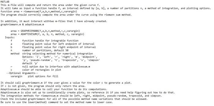 Solved MATLAB This a-file will compute and return the area | Chegg.com