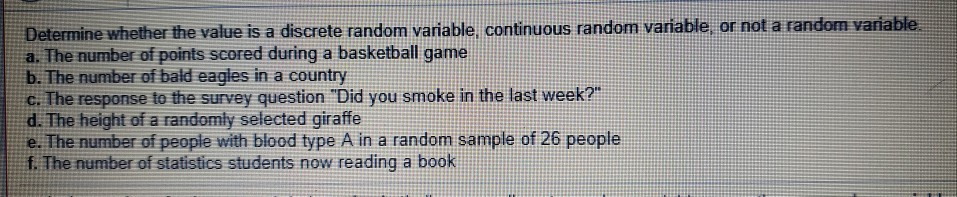 Solved Determine whether the value is a discrete random | Chegg.com
