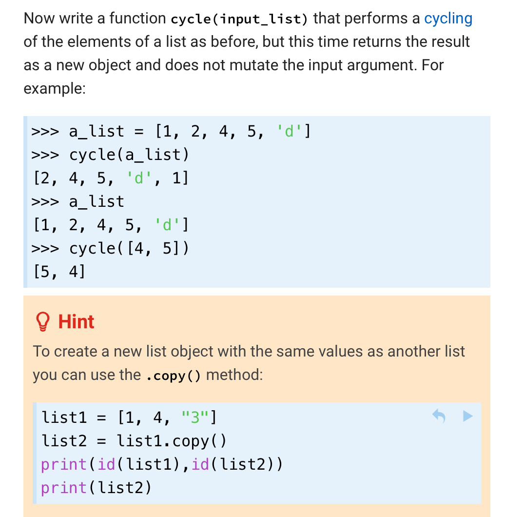 Solved Now write a function cycle(input_list) ﻿that performs | Chegg.com