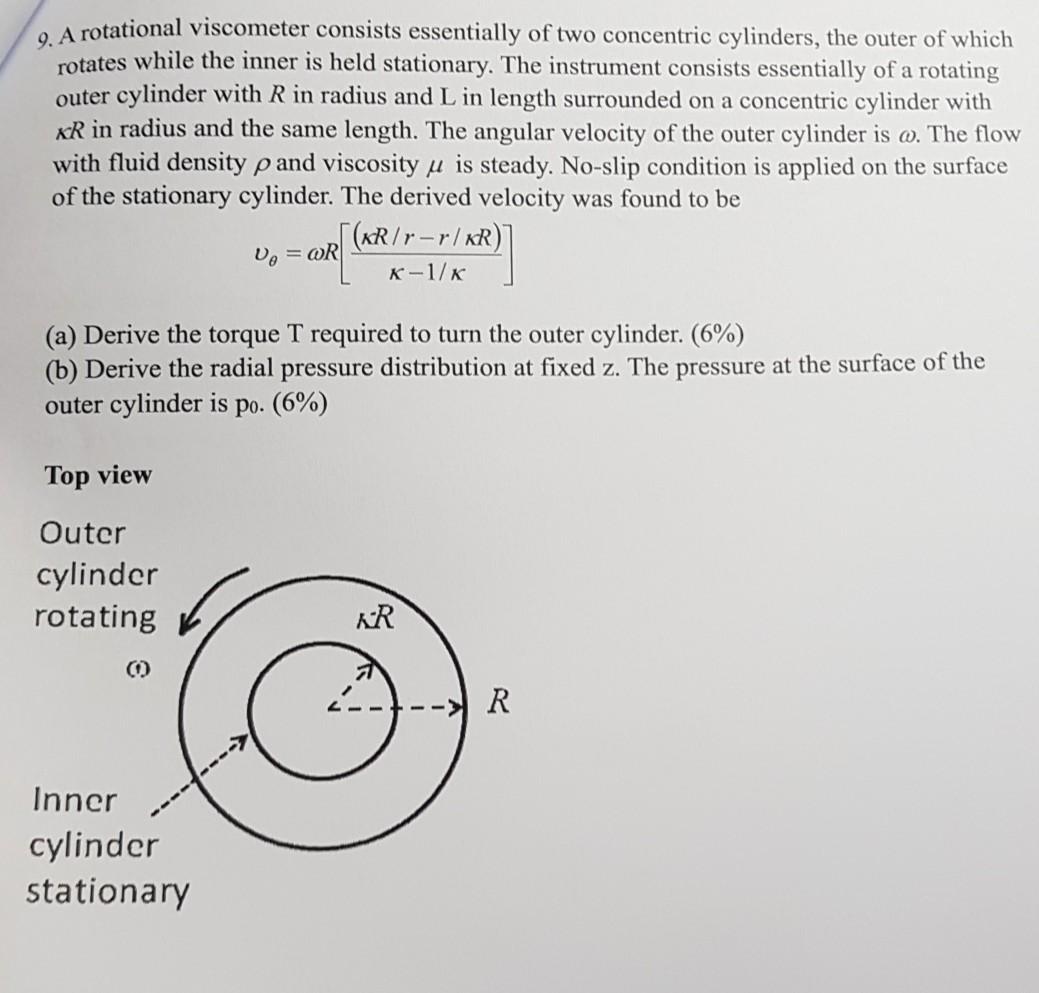 Solved 9. A rotational viscometer consists essentially of | Chegg.com