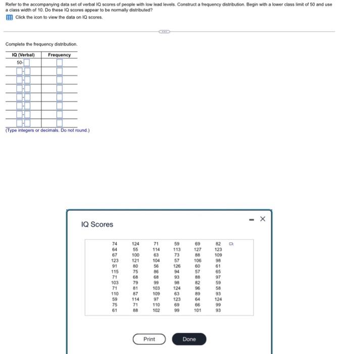 Solved Refer to the accompanying data set of verbal IQ | Chegg.com