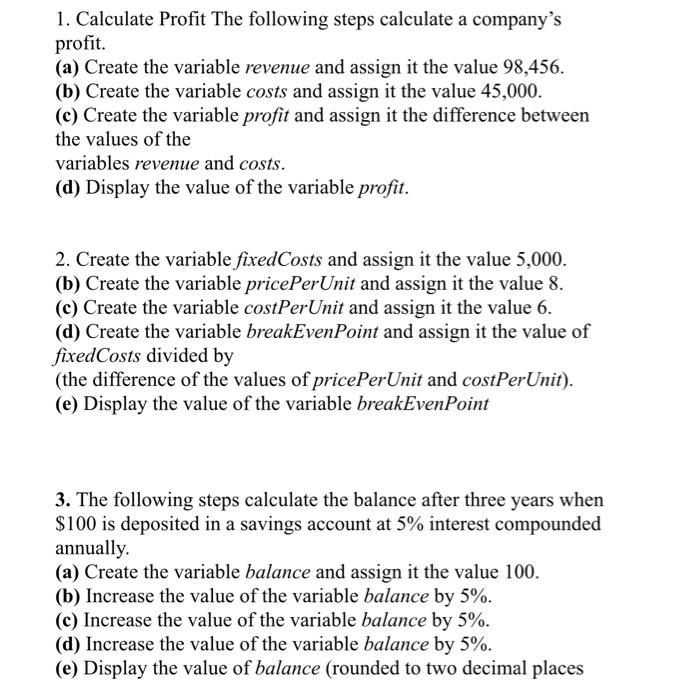Solved 1. Calculate Profit The following steps calculate a | Chegg.com