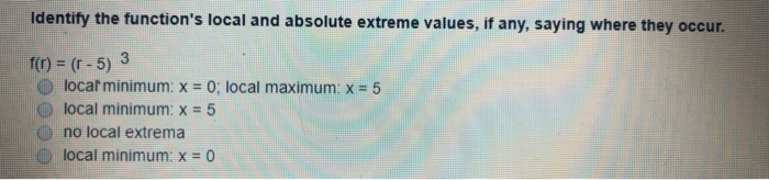 Solved Identify the function's local and absolute extreme | Chegg.com