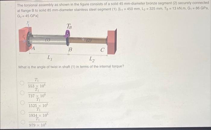 Solved The torsional assembly as shown in the figure | Chegg.com