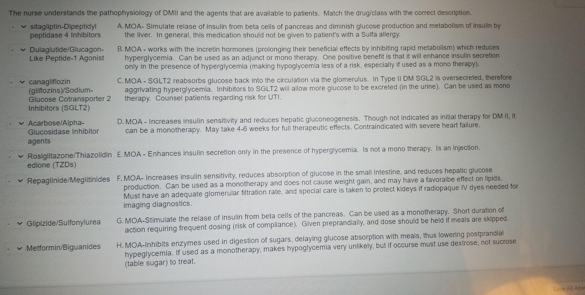 Solved The nurse understands the pathophysiology of DMII and | Chegg.com