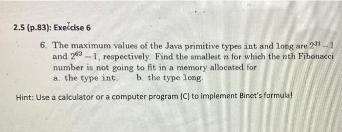 Solved 2.5 (p.83): Exercise 6 6. The maximum values of the | Chegg.com