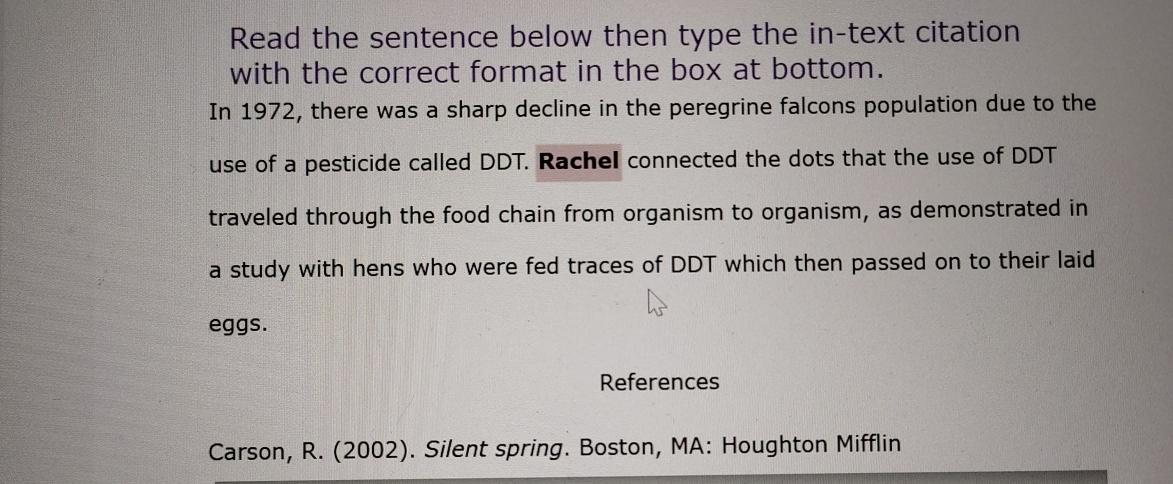 Solved Read the sentence below then type the in-text | Chegg.com