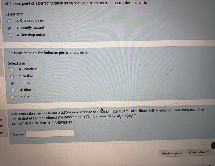 Solved At the end point of a perfect titration using | Chegg.com
