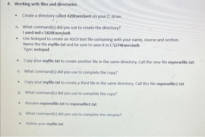 Solved 4. Working with files and directories • Create a | Chegg.com