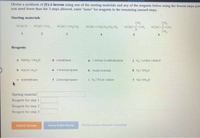 Solved Devise a synthesis of (E)-2-hexene using one of the | Chegg.com