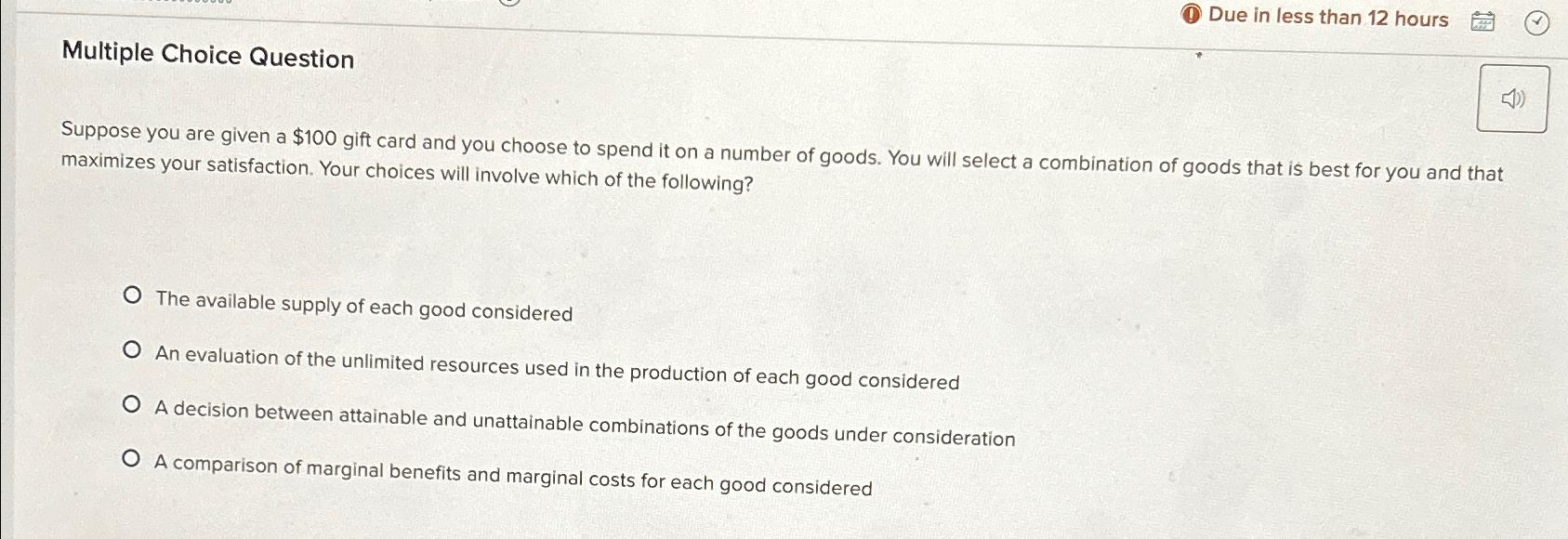 Solved Due in less than 12 ﻿hoursMultiple Choice | Chegg.com