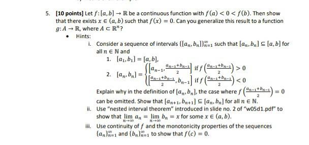 Solved points] Let 𝑓:[𝑎, 𝑏] → ℝ be a continuous function | Chegg.com