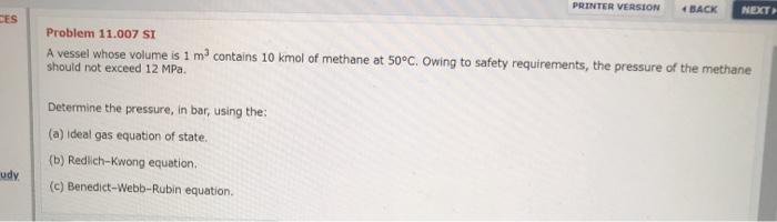 Solved PRINTER VERSION BACK NEX Problem 11.007 SI A vessel | Chegg.com