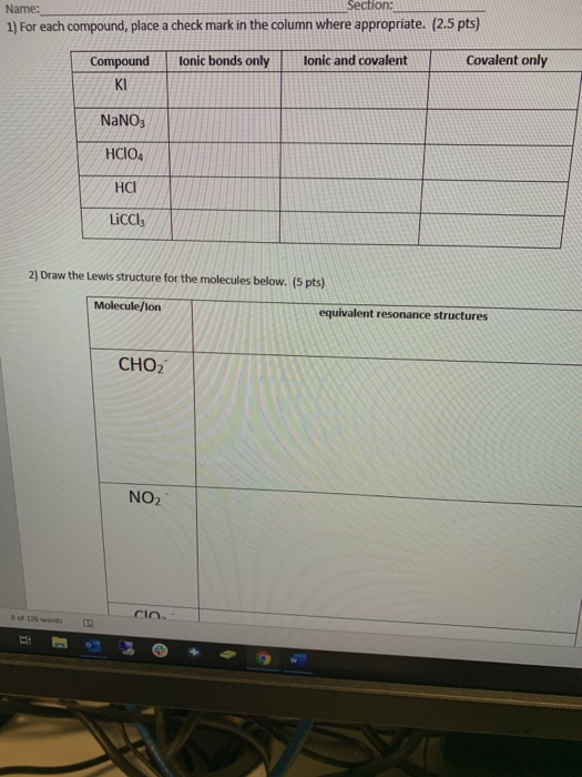 Solved Name: Section: 1) For each compound, place a check | Chegg.com