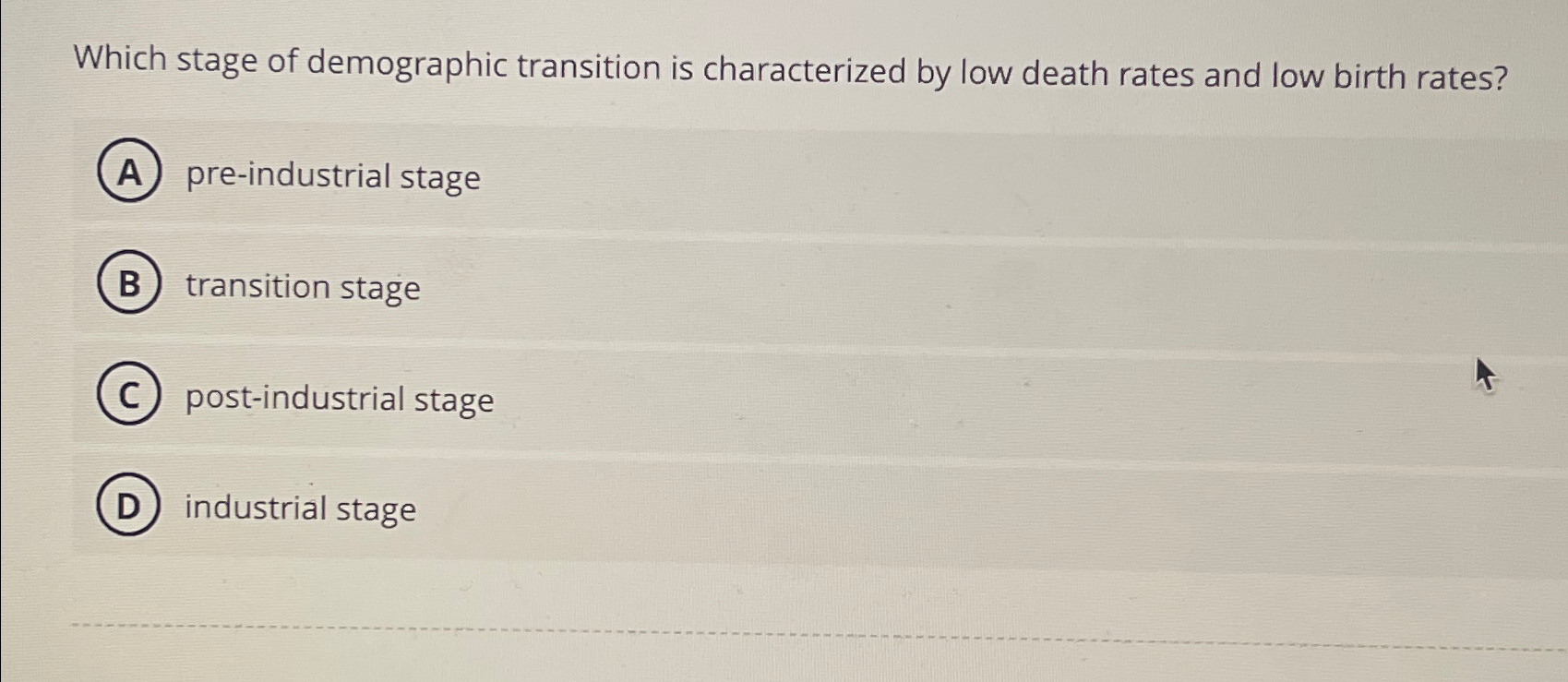 Solved Which stage of demographic transition is | Chegg.com