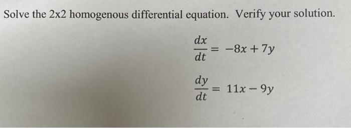 Solved Solve the 2×2 homogenous differential equation. | Chegg.com