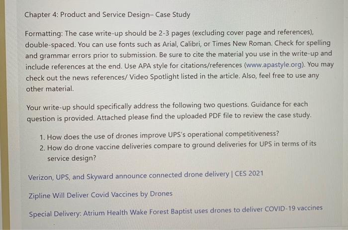 Solved Chapter 4: Product and Service Design-Case Study | Chegg.com
