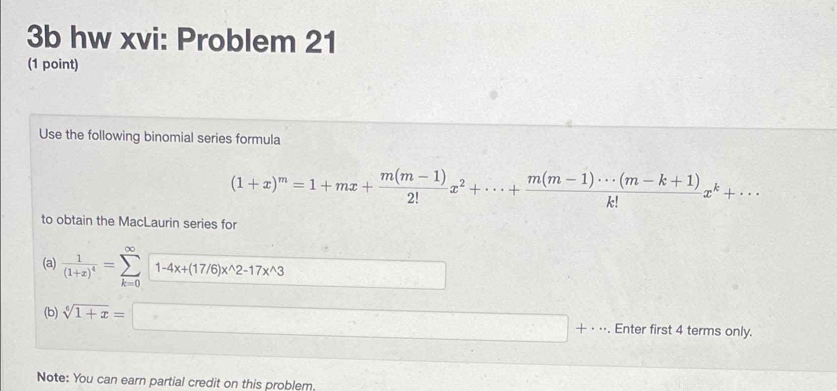 Solved 3b hw xvi: Problem 21(1 ﻿point)Use the following | Chegg.com