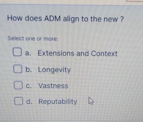 Solved How does ADM align to the new ?Select one or more:a. | Chegg.com