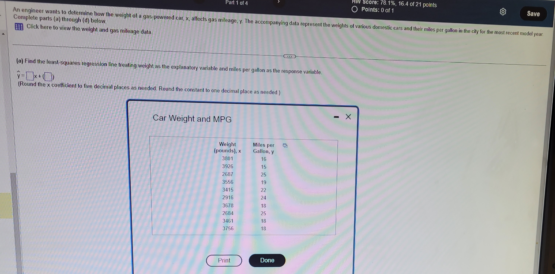 Solved Part 1 ﻿of 4Score: 78.1%,16.4 ﻿of 21 ﻿pointsPoints: 0 | Chegg.com