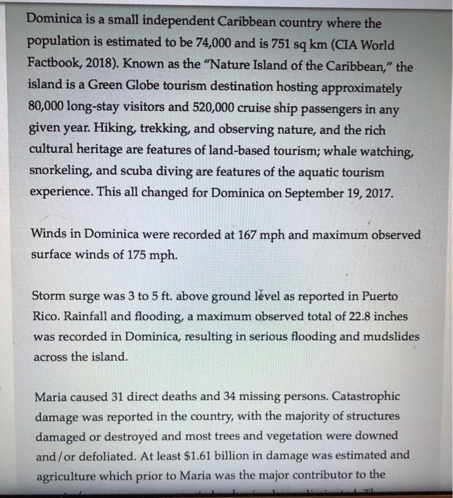 Solved Case Study Maria's Effect on Dominica and Dominica's | Chegg.com