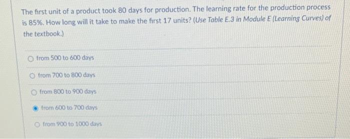 Solved The first unit of a product took 80 days for | Chegg.com