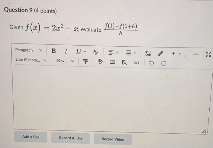 Solved f(x)=2x2−x, evaluate hf(1)−f(1+h)Given p(x)=x2+4 and | Chegg.com