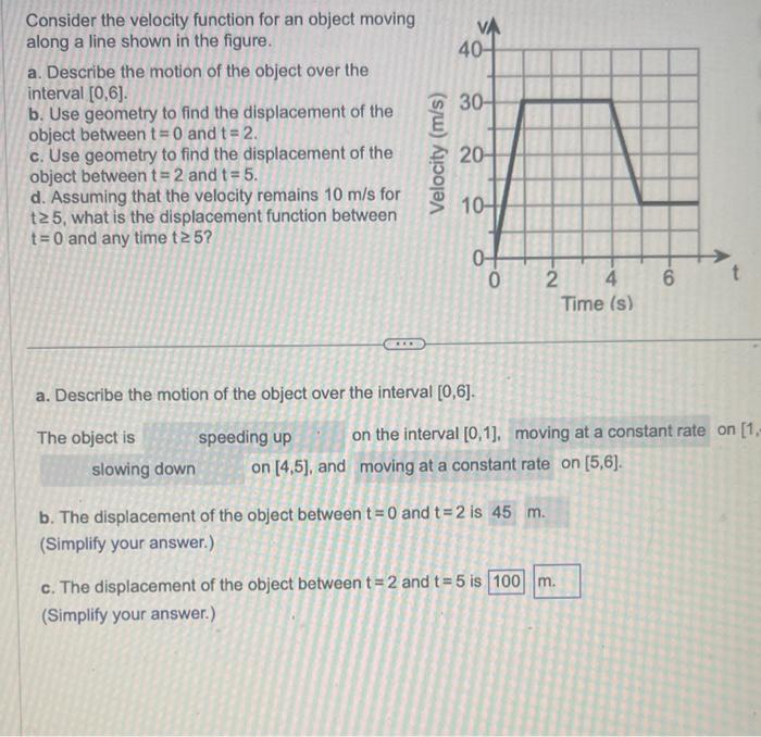 Solved Consider The Velocity Function For An Object Moving