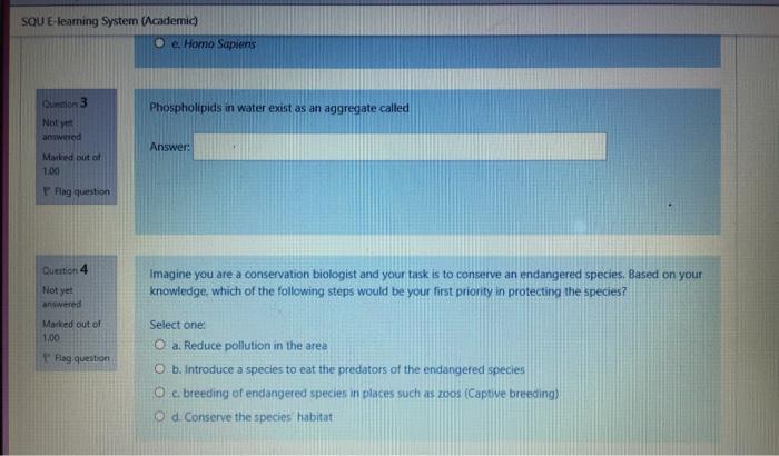 Solved SQU E-learning System (Academic) e. Homo Sapiens Oon | Chegg.com