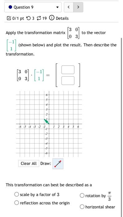 Solved Apply the transformation matrix [3003] to the vector | Chegg.com