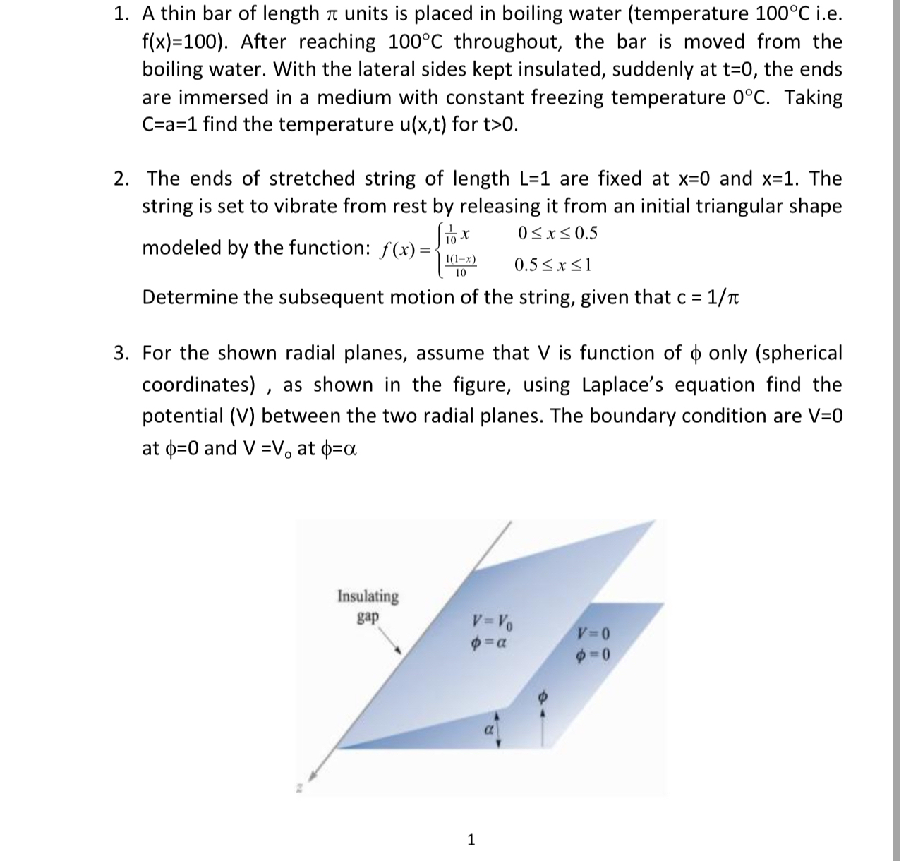 Solved A thin bar of length π ﻿units is placed in boiling | Chegg.com