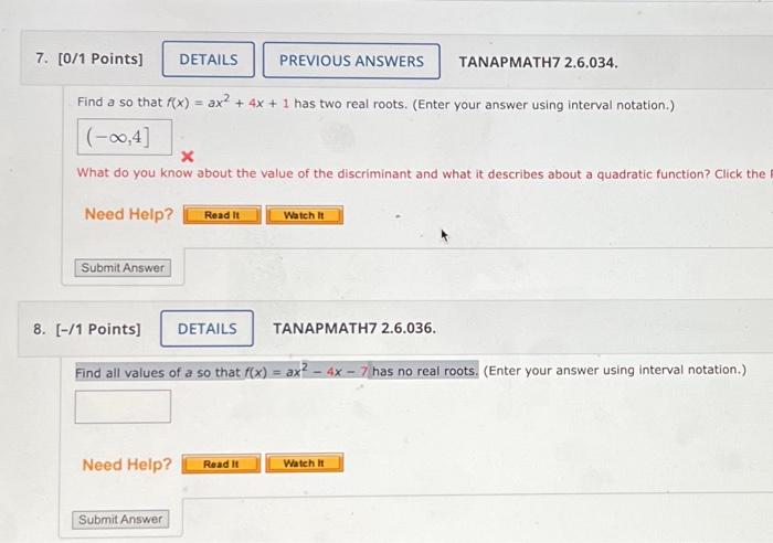 Solved Find a so that f(x)=ax2+4x+1 has two real roots. | Chegg.com