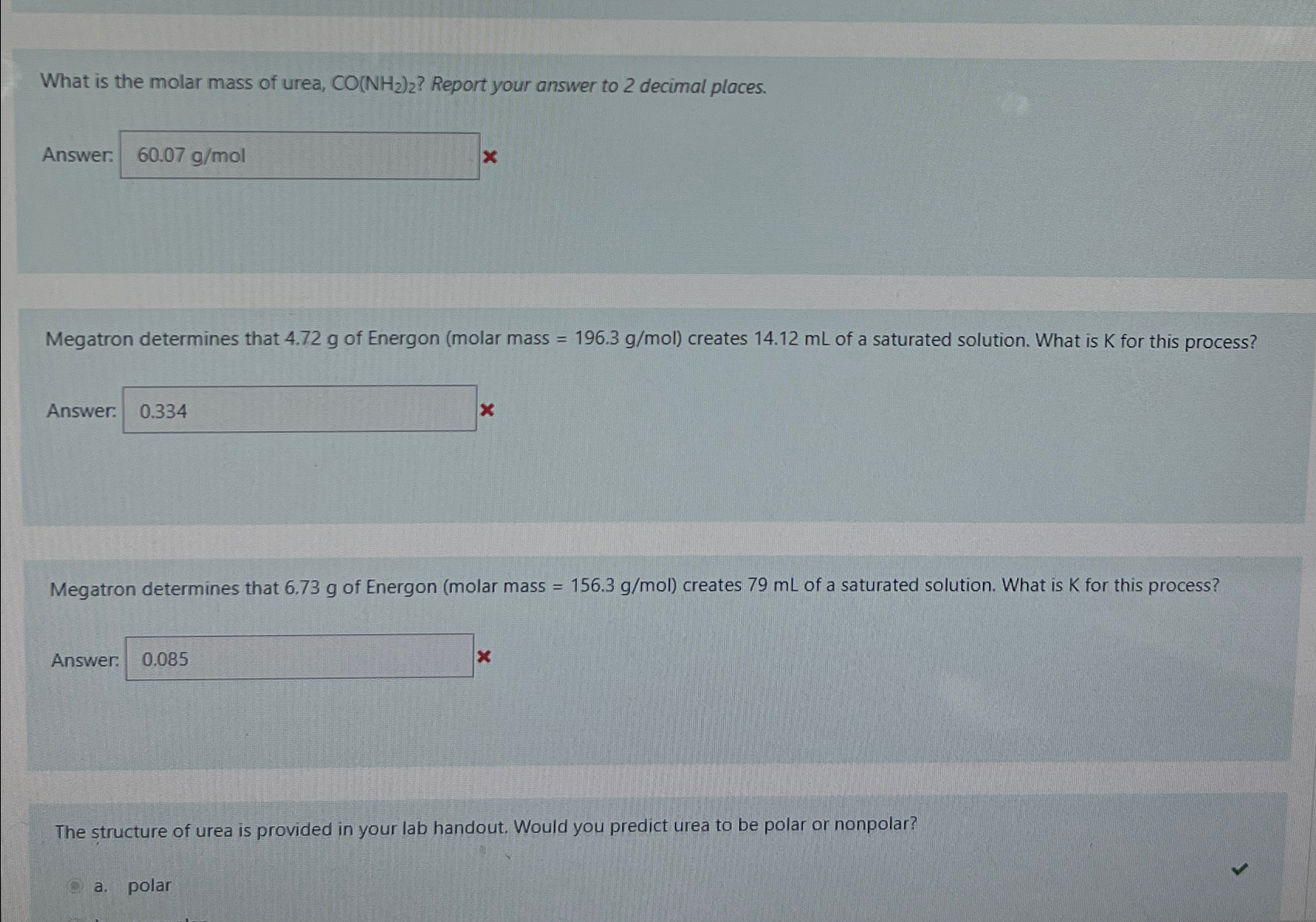 Solved What is the molar mass of urea, CO(NH2)2 ? ﻿Report | Chegg.com